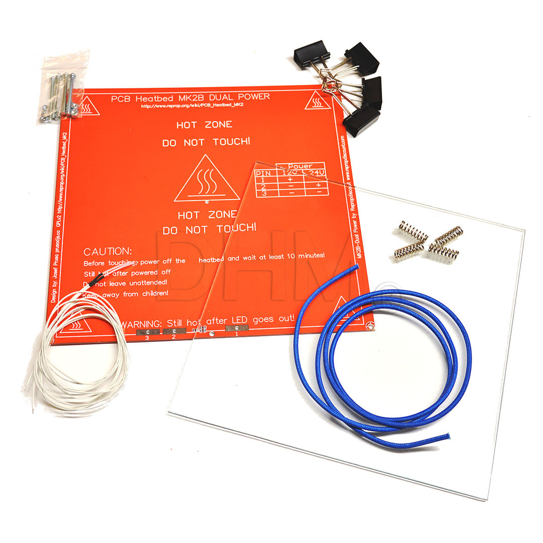 Heated bed MK2b + glass 20*20 + clips + springs + thermistor 100k