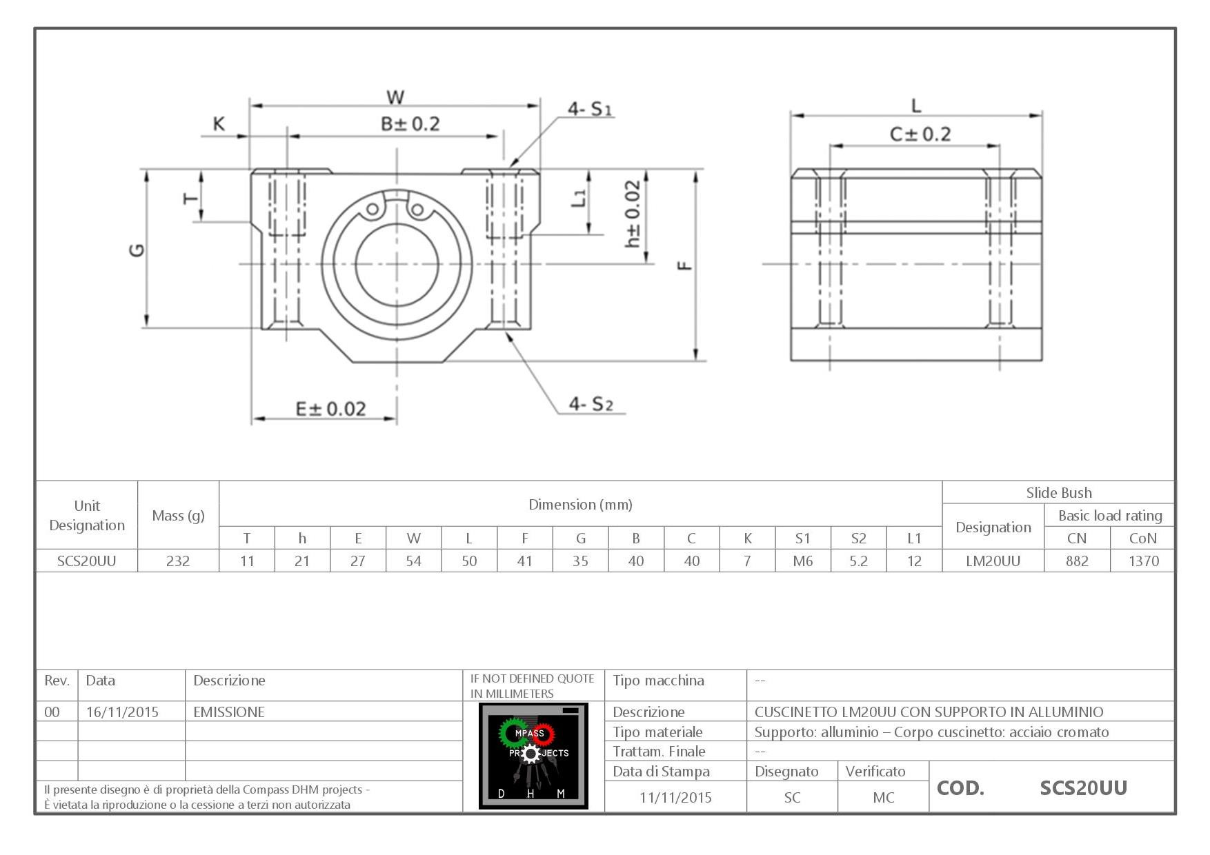 Linear bearing with housing SC20UU
