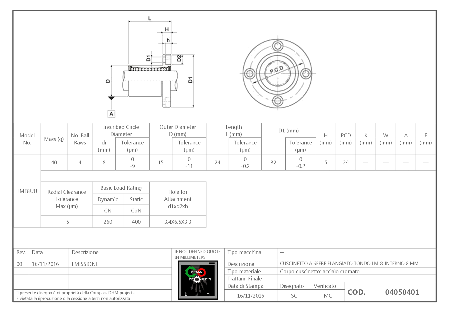Round flange linear bearing LMF8UU