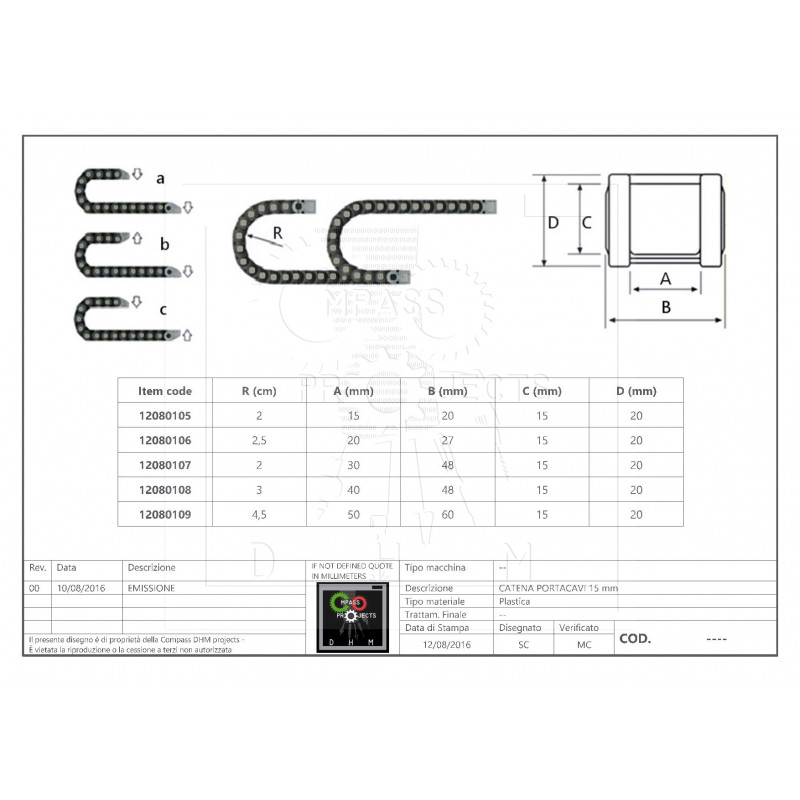 Energy chain Length 1 m - Internal dimensions 15x20 mm