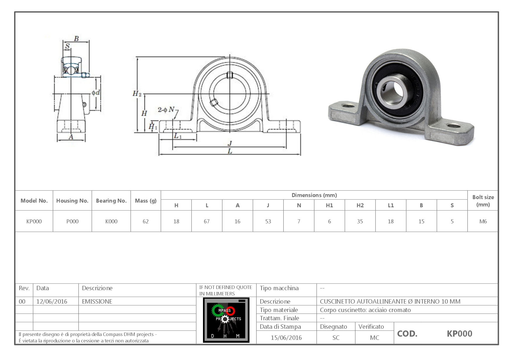 Bearing with an aluminium pillow Shape Flange Unit KP000