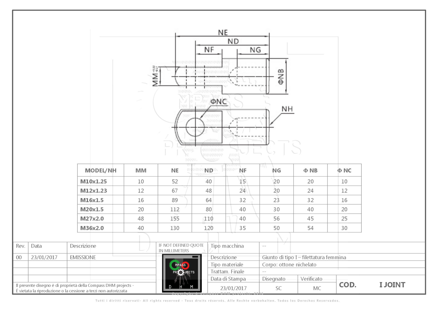 Joint I - Female threaded joint - M16x1.5
