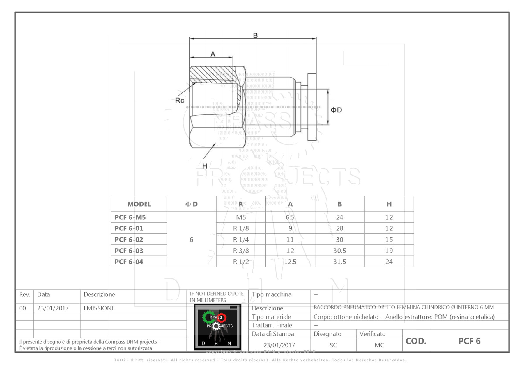Straight push-in fitting PCF6 M5