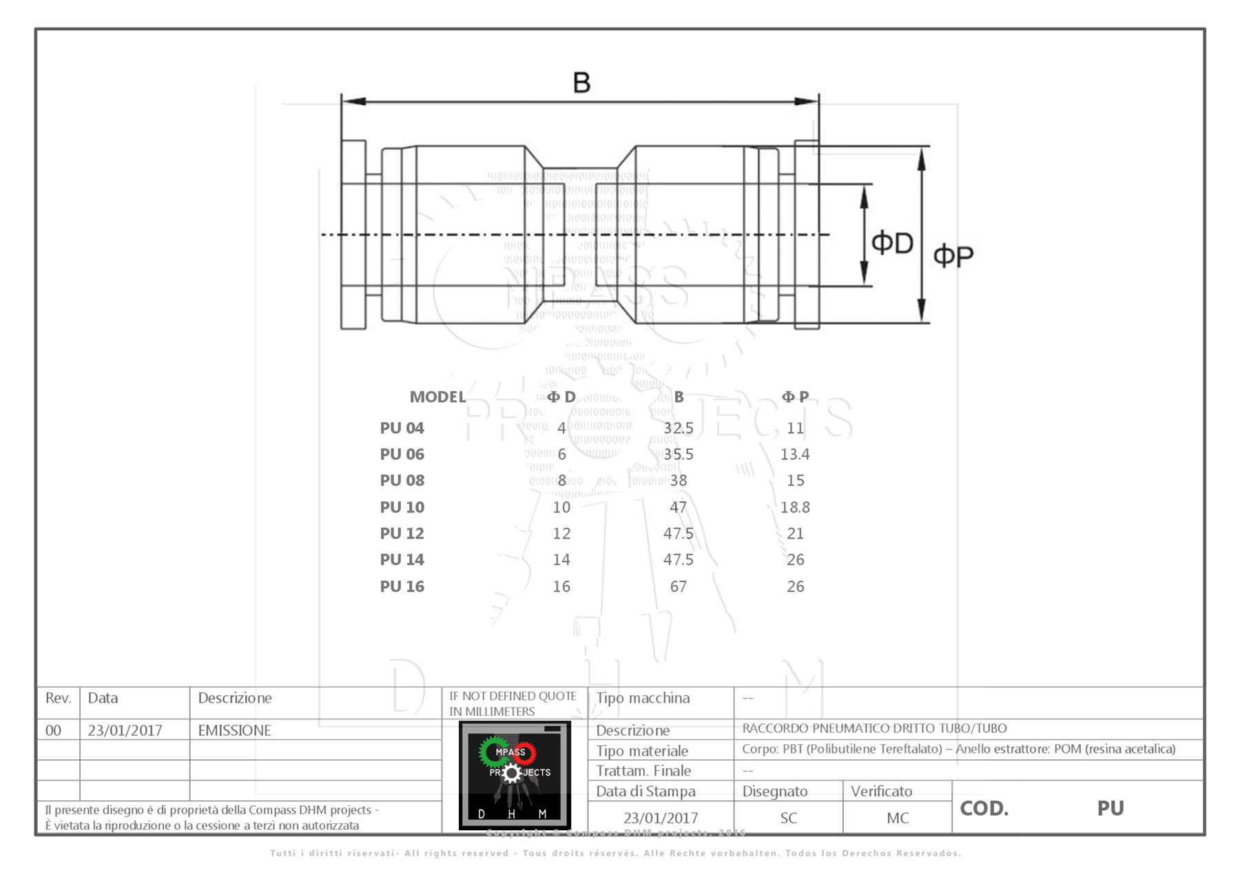 Push-in fitting Straight connector PU 12