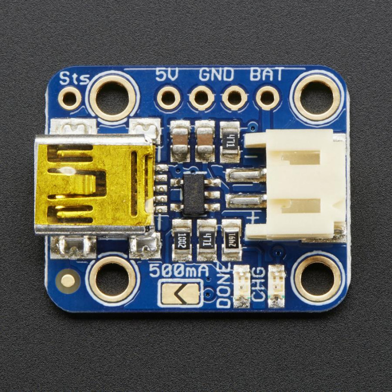 Adafruit Mini Lipo w/Mini-B USB Jack - USB LiIon/LiPoly charger - v1