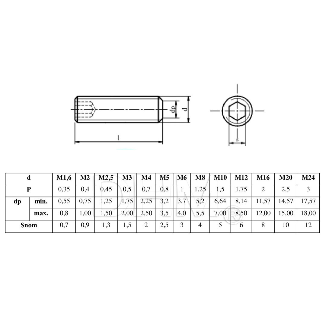 Tornillo hexagonal M10x35 punta plana - tornillo sin cabeza de acero