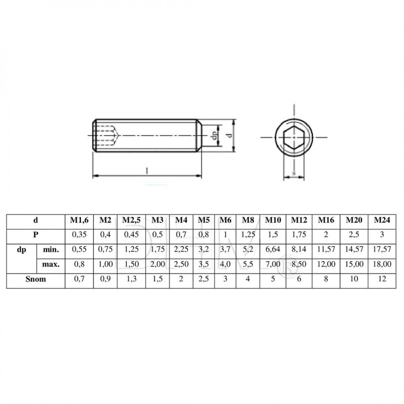 Grain with hexagon socket M6x30 flat tip - headless screw stainless...