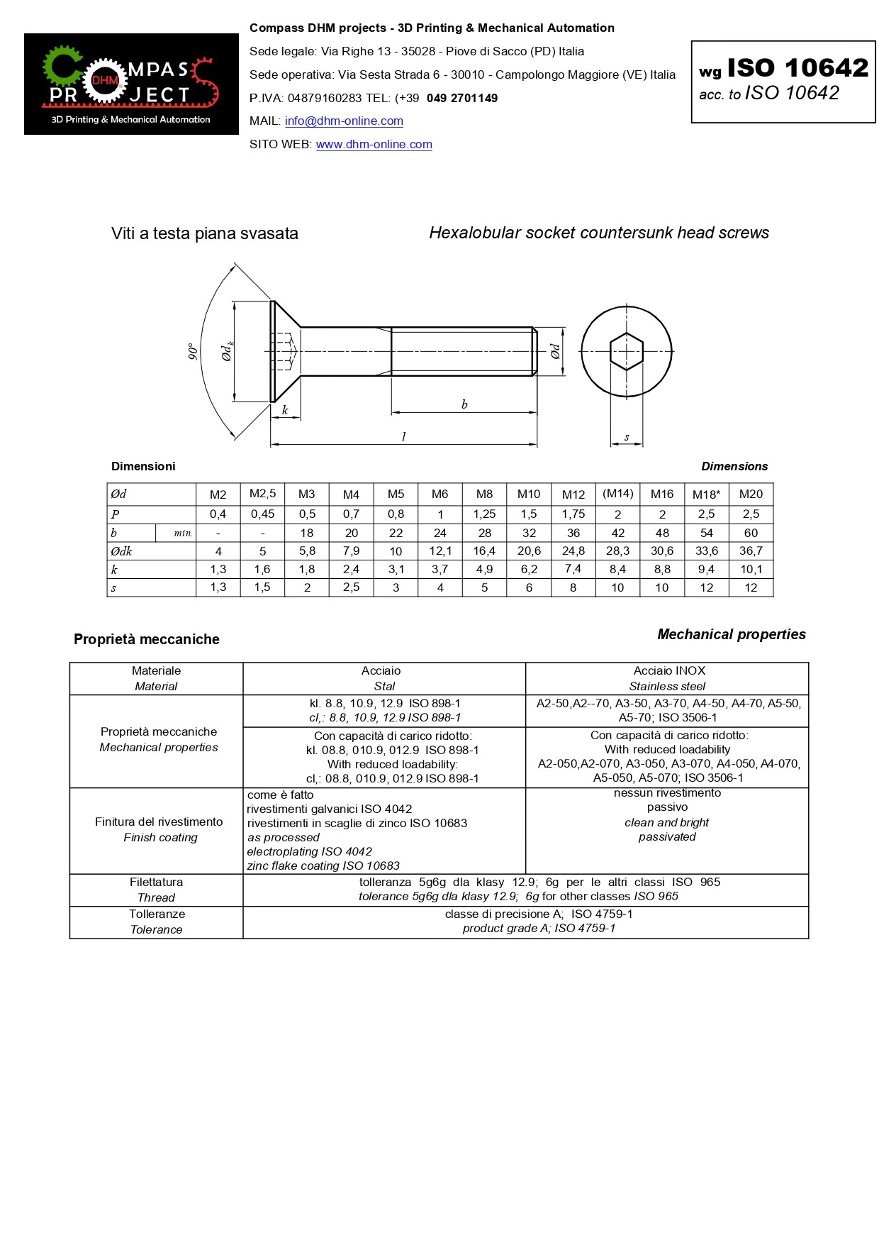 Vite 5x50 testa piana svasata con incasso a brugola zincata