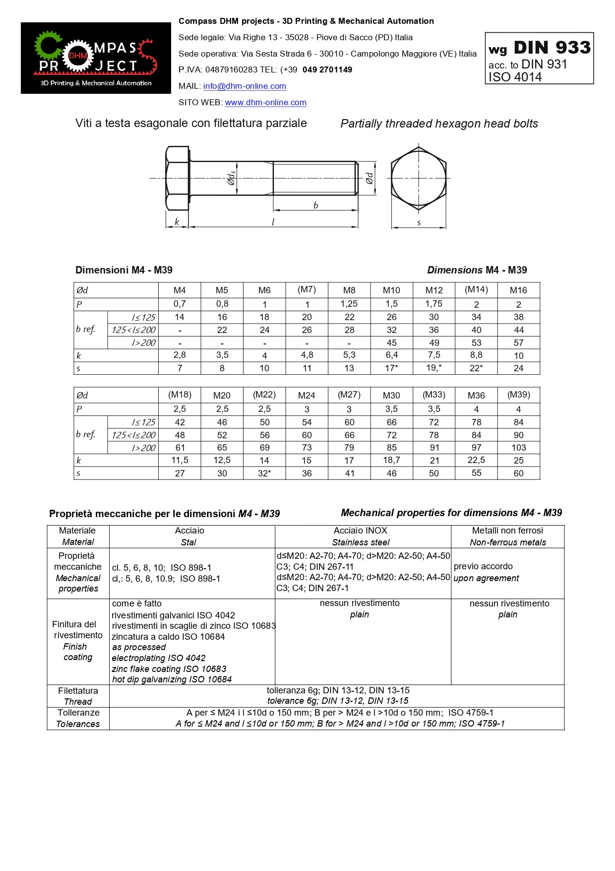 Vite 12x100 testa esagonale con filettatura parziale zincata