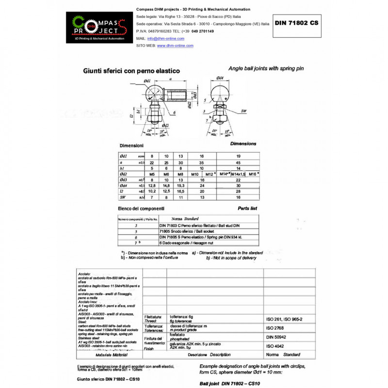 Junta angular M8 DIN 71802 forma CS acero galvanizado - rosca izqui...