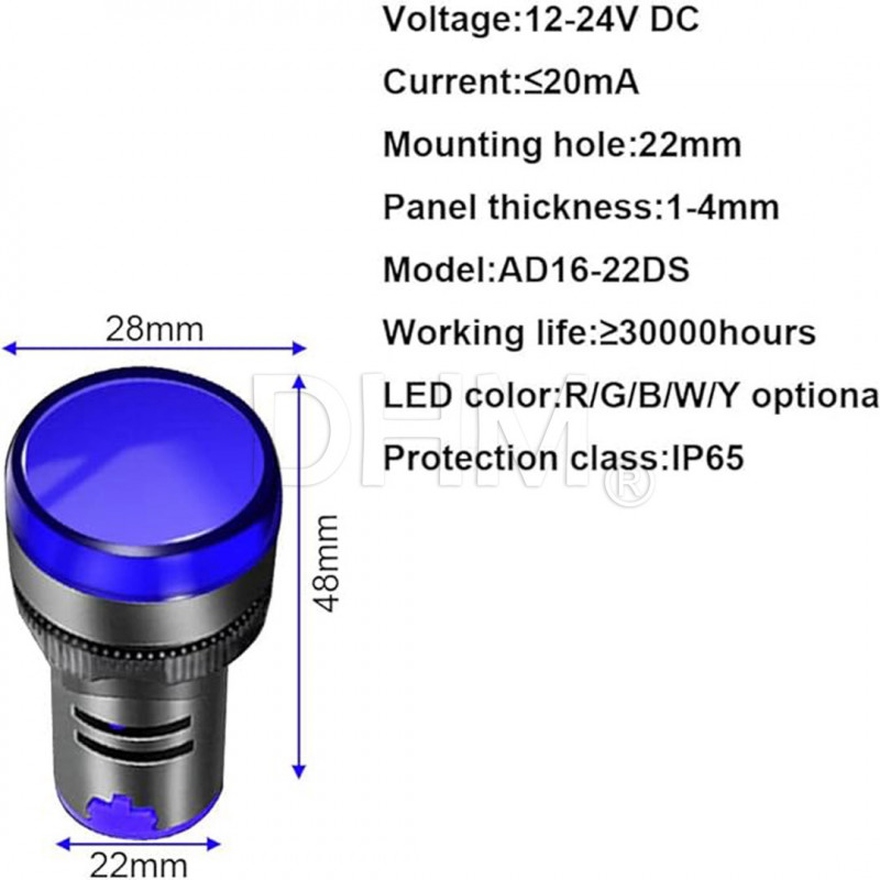 AD16-22DS 12-24V AC/DC indicator light blue led